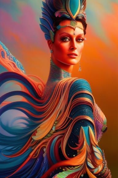 Incredible Detailed Full Body Portrait Of An Exotic Beautiful Peacock