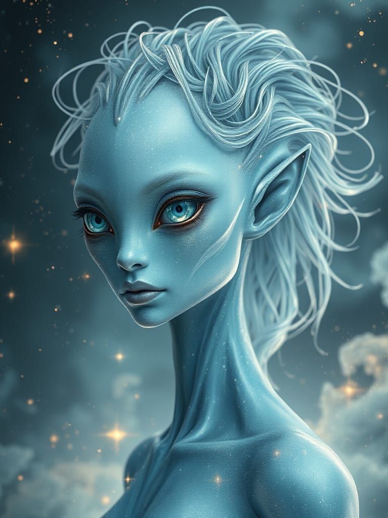 Ethereal Alien Goddess in Celestial Nebula - AI Art