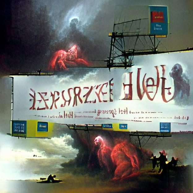 An advertising billboard promoting Hell on which Hell's slogan can be ...