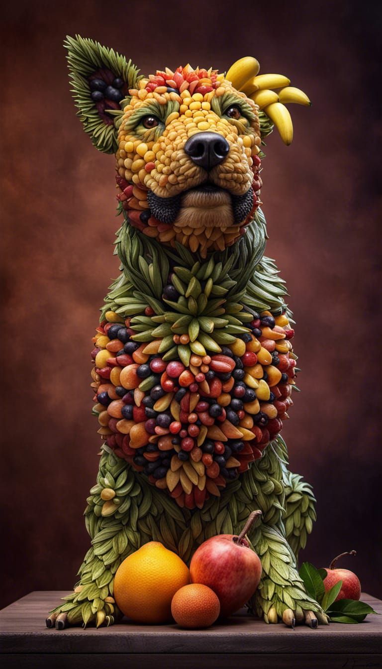 Photograph portrait of an Exotic Fruit dog made of fruit by: "Klaus ...