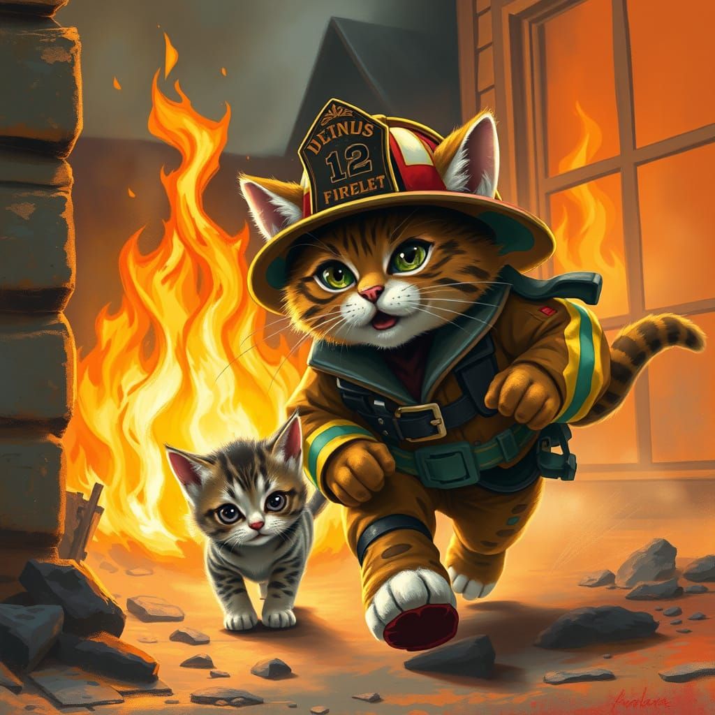 Fireman cat saving - Fearless Feline Firefighter Saves Tiny...