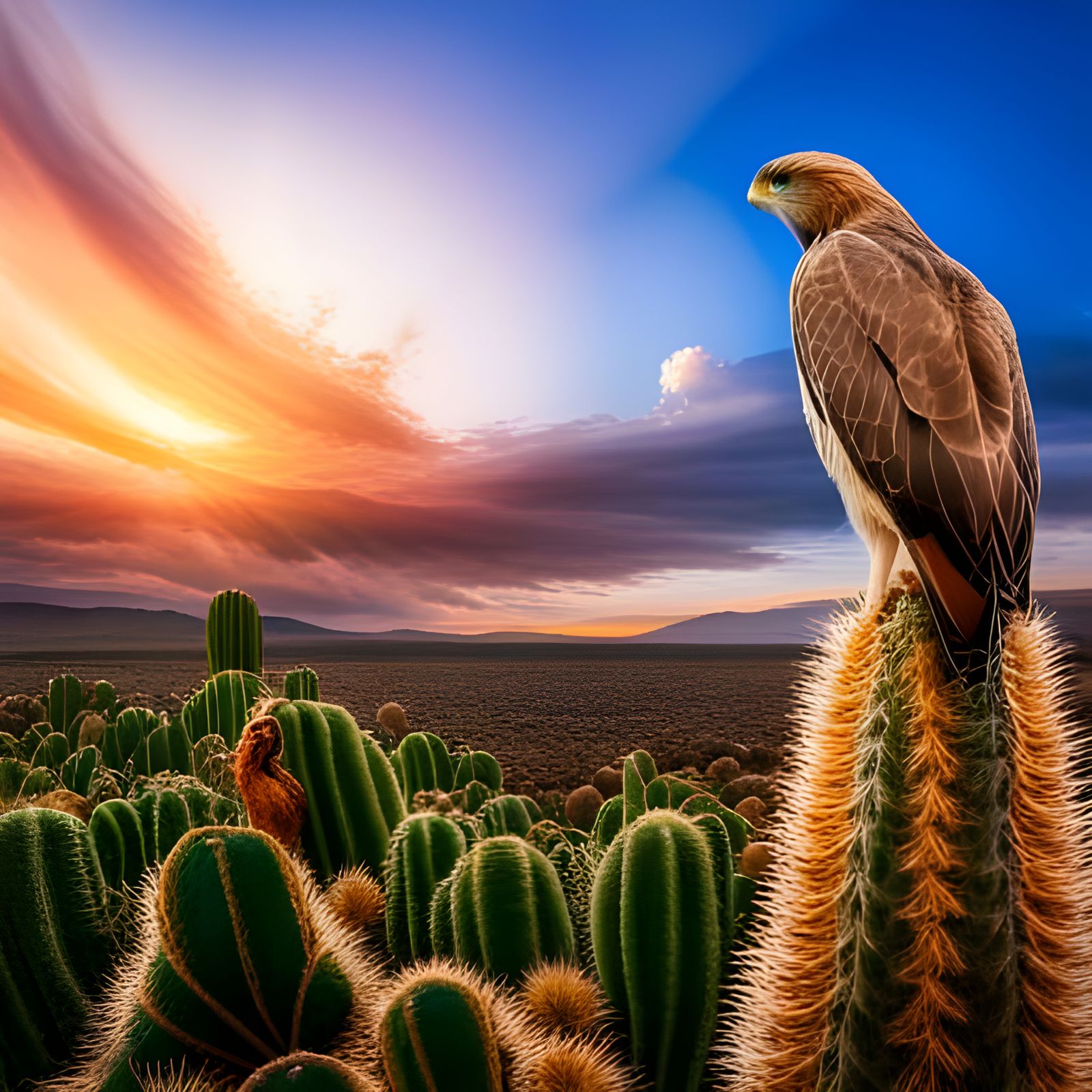 Hawk Landed on a CARDON CACTUS desert landscape, intricate details, HDR ...