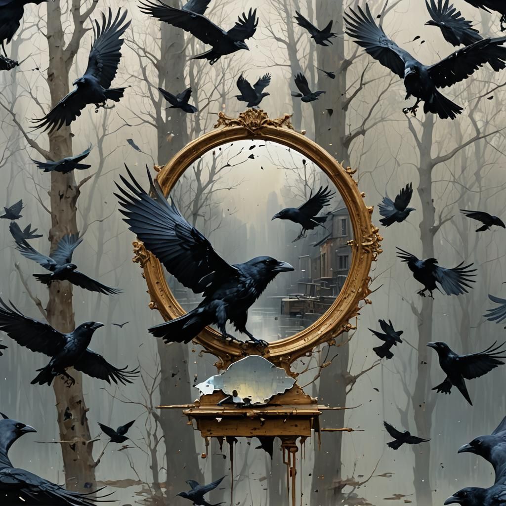 crows and reflection - AI Generated Artwork - NightCafe Creator