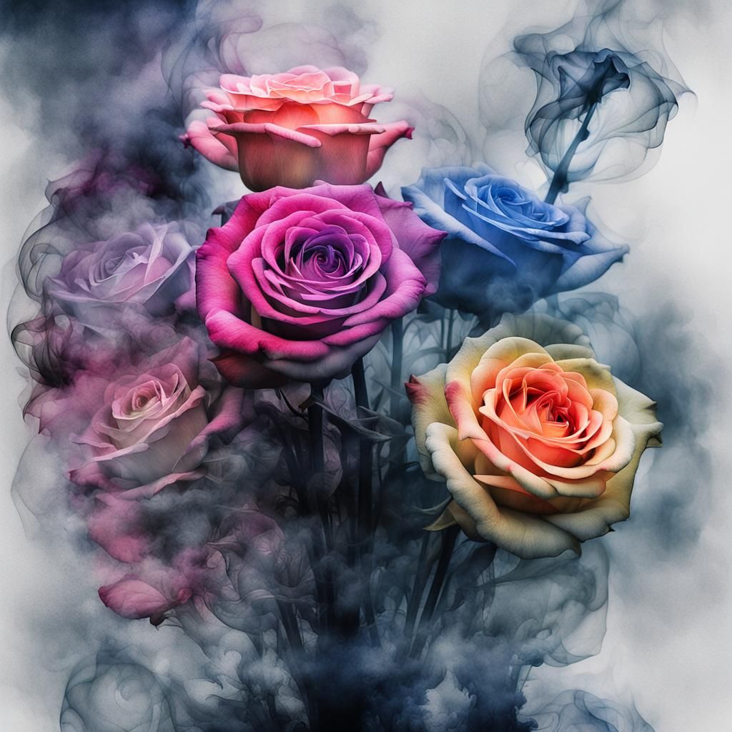 Bouquet Of Smoke Roses - AI Generated Artwork - NightCafe Creator
