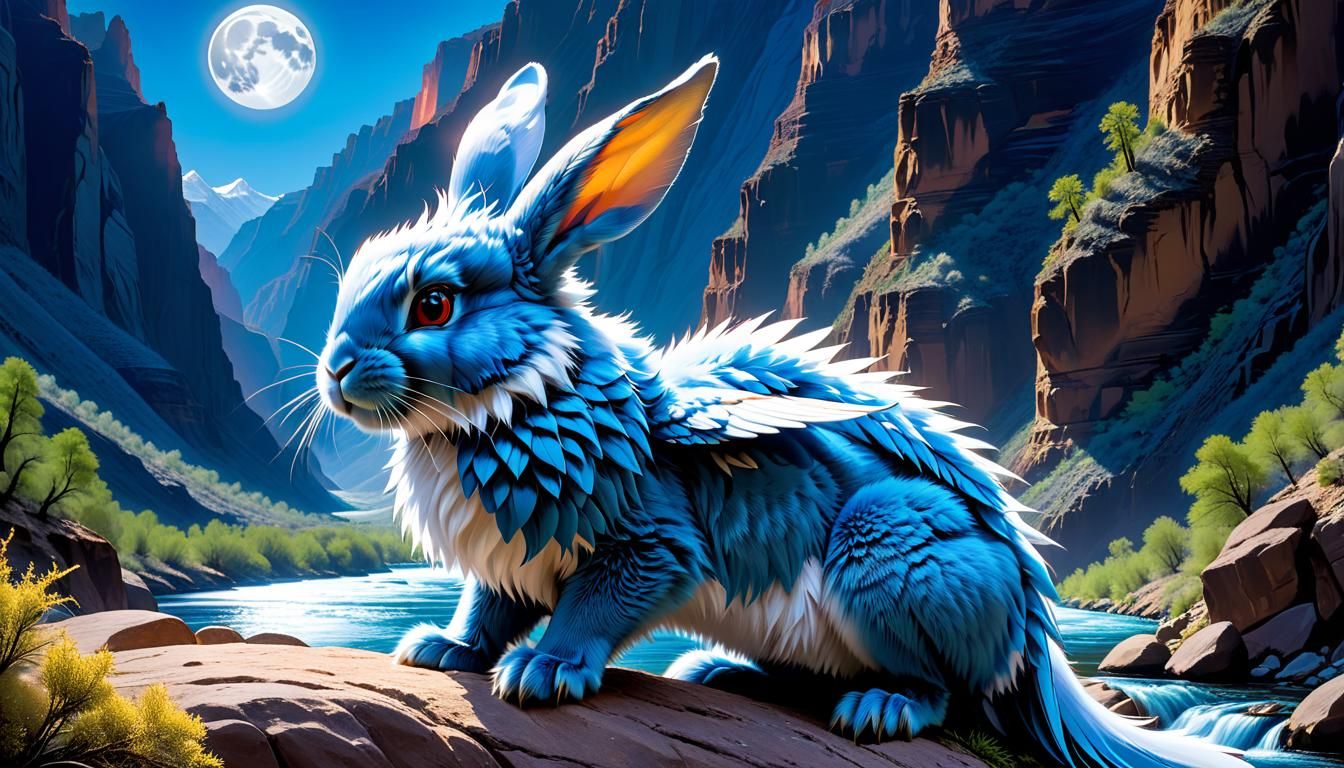 Blue bunny-dragon - AI Generated Artwork - NightCafe Creator