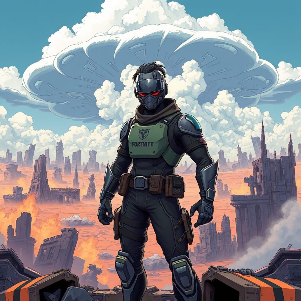 fortnite - Futuristic Fortnite Warrior in a Ravaged Cityscap...