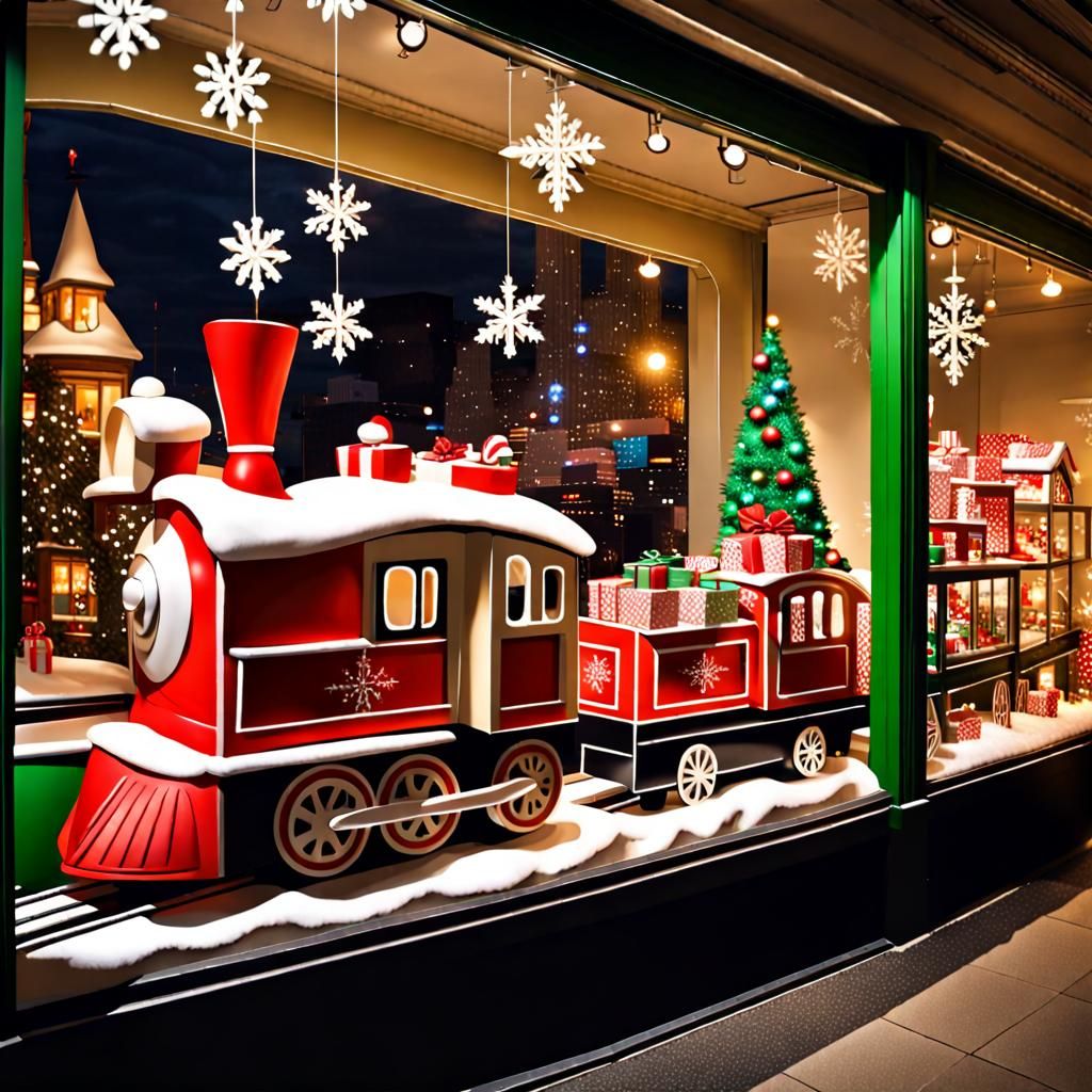Beautiful christmas décoration with train in Toy shop window displays ...