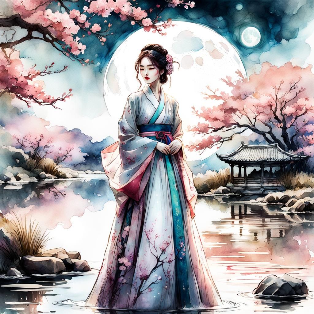 A beautiful woman under the moon light - AI Generated Artwork ...