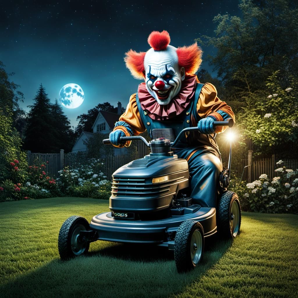 A scary lawnmower clown - AI Generated Artwork - NightCafe Creator