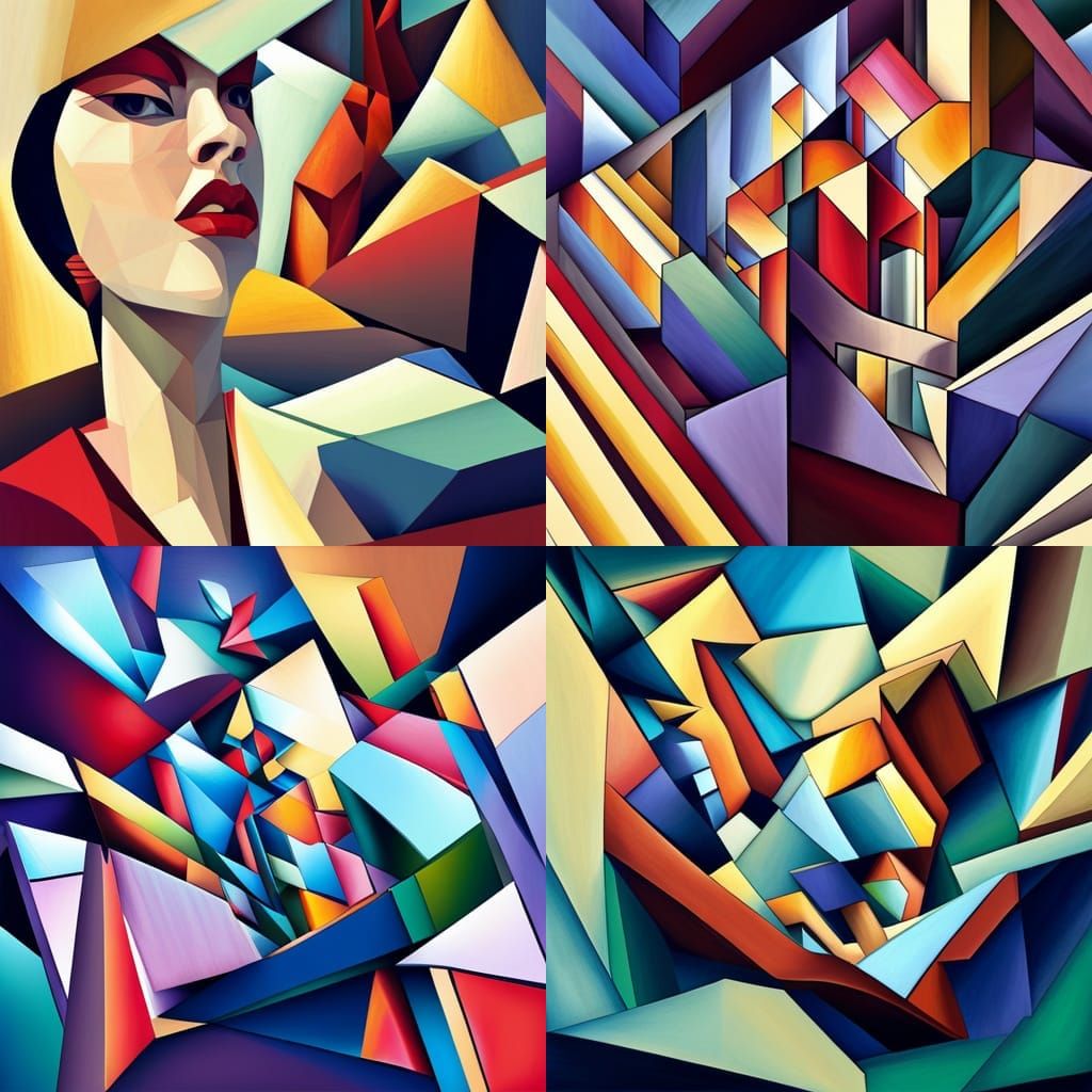 pure love cubist painting, Neo-Cubism, layered overlapping geometry, art deco painting, Dribbble ...