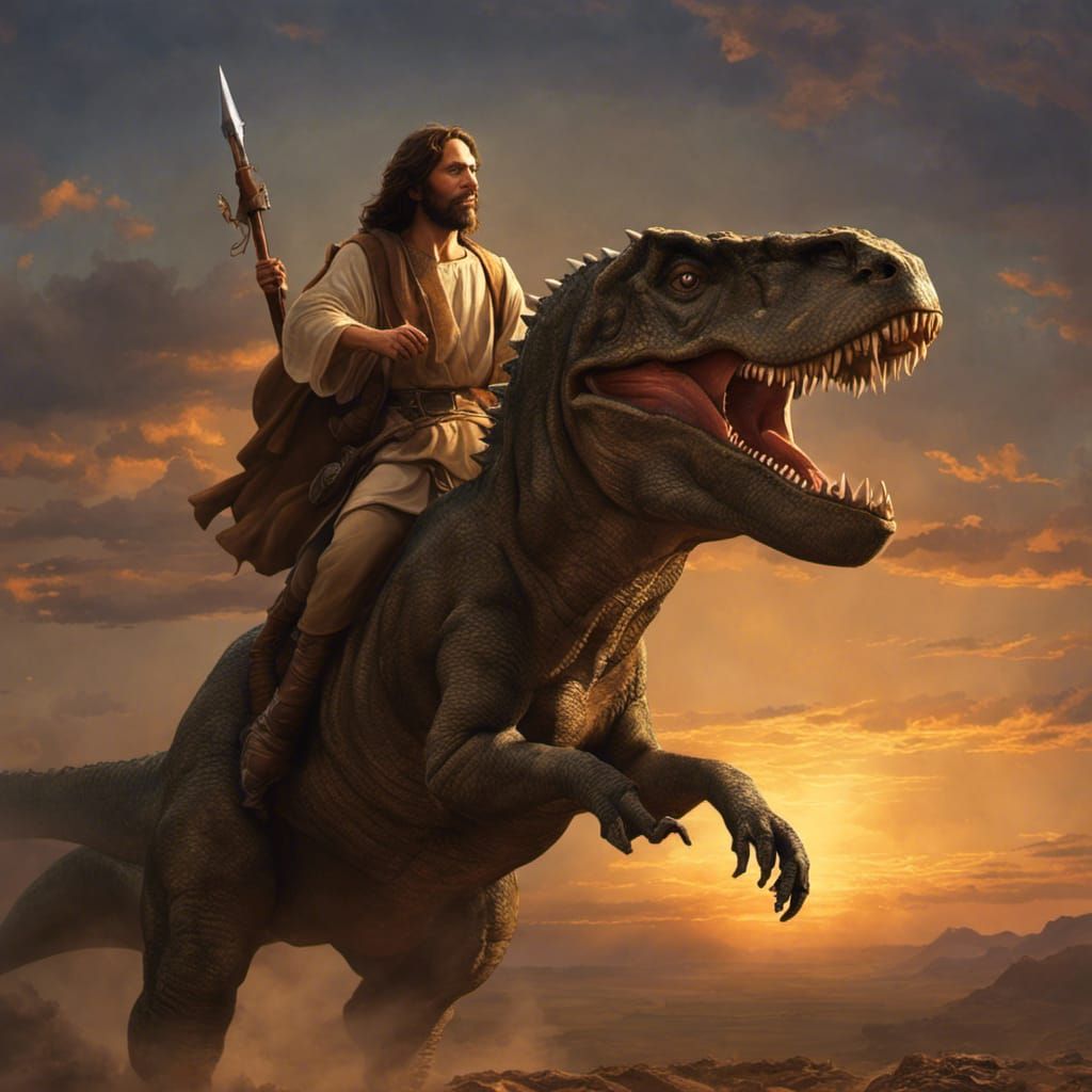 Jesus Christ Rides a T-Rex 🦖 - AI Generated Artwork - NightCafe Creator