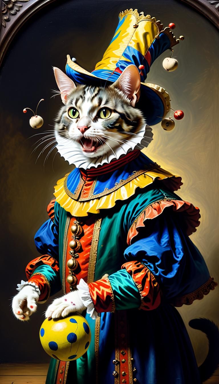 cat dressed as a court Jester - AI Generated Artwork - NightCafe Creator
