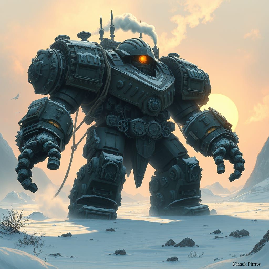 Heroic Steampunk Golem Guards Wasteland - AI Art