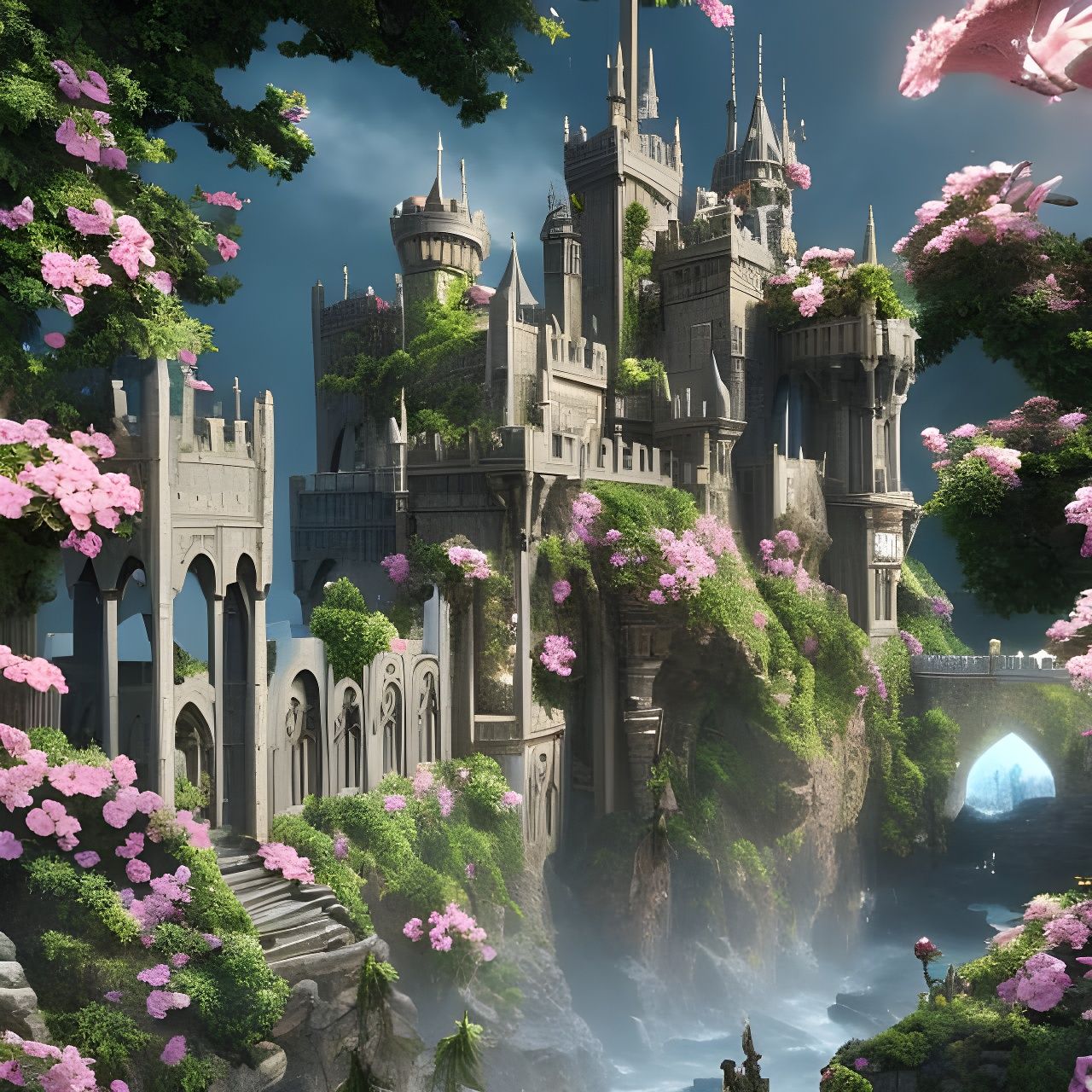 Intricate beautiful castle with flowers - AI Generated Artwork ...
