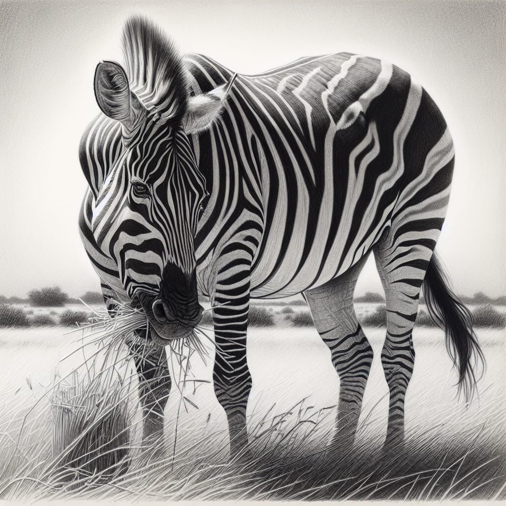 A detailed and expressive graphite pencil sketch of a zebra in its ...