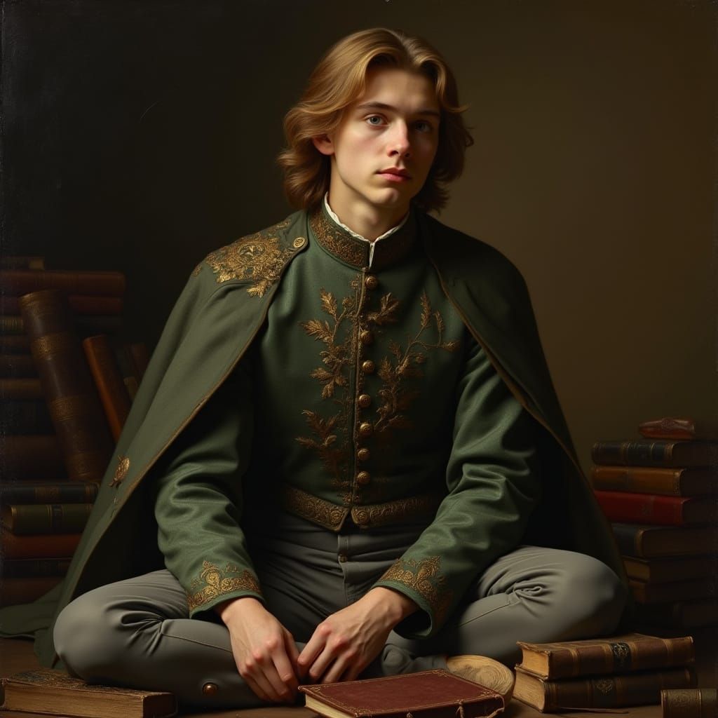Studious young man - Elegant Young Scholar Lost in Thought