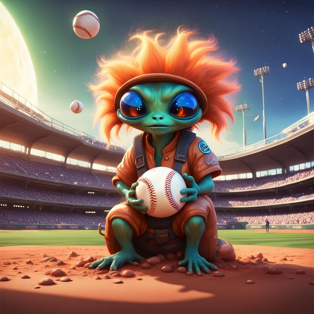 Furry alien pitching at a baseball game on mars - AI Generated Artwork ...