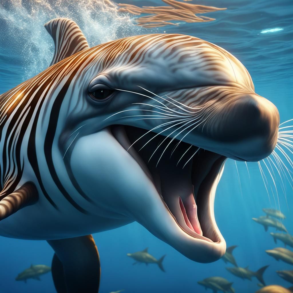 Tiger dolphin, cinematic shot, ultra realistic, fantasy, beautiful ...