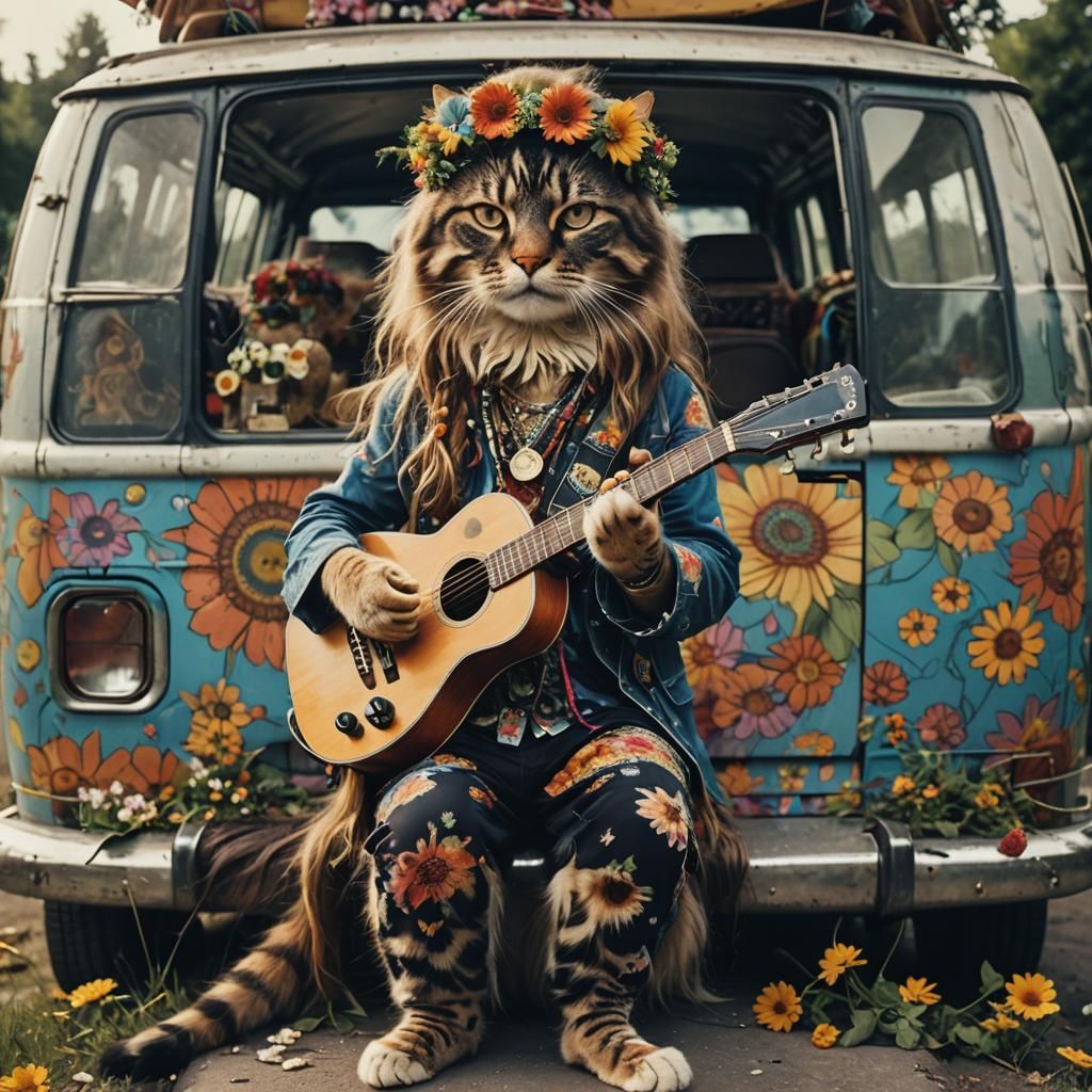 flower power cat - AI Generated Artwork - NightCafe Creator