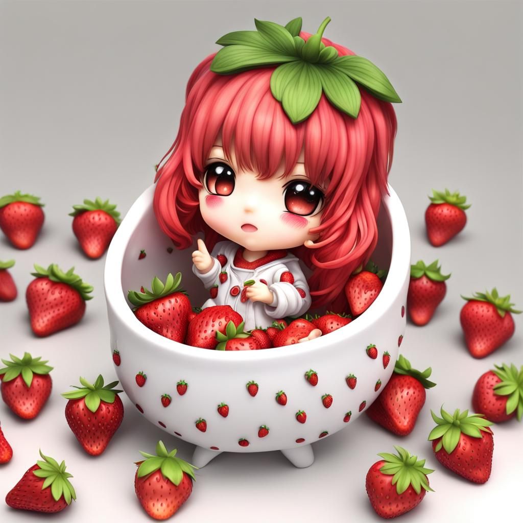 Masterpiece of one cute chibi strawberry, realistic, ultra detailed ...