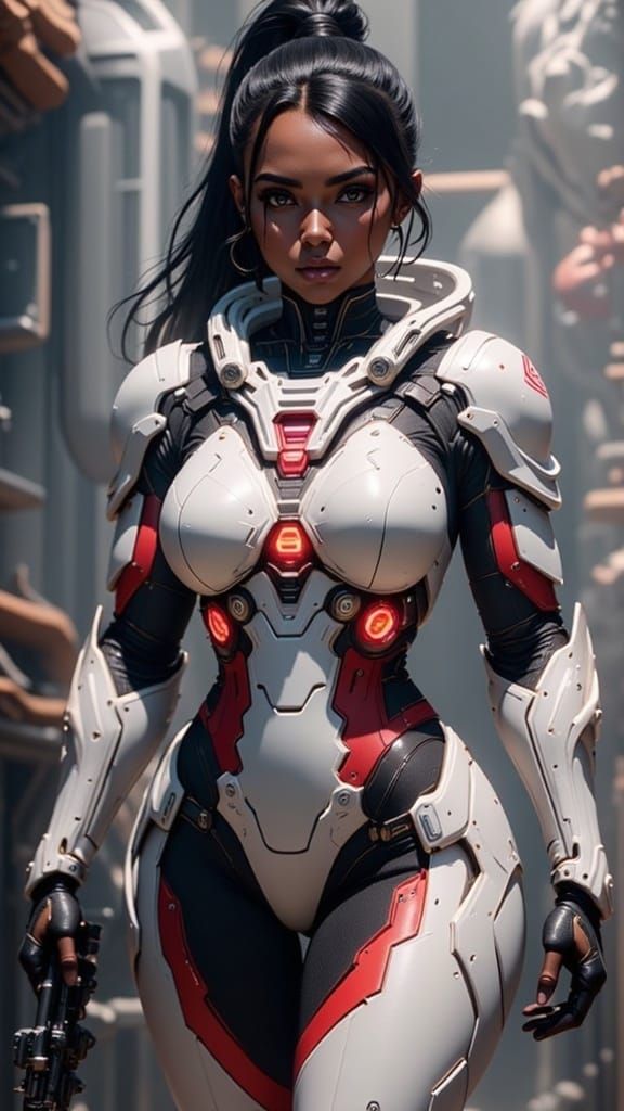 Portrait of a Heroic Black Woman in Cyberpunk Spac... - AI Art