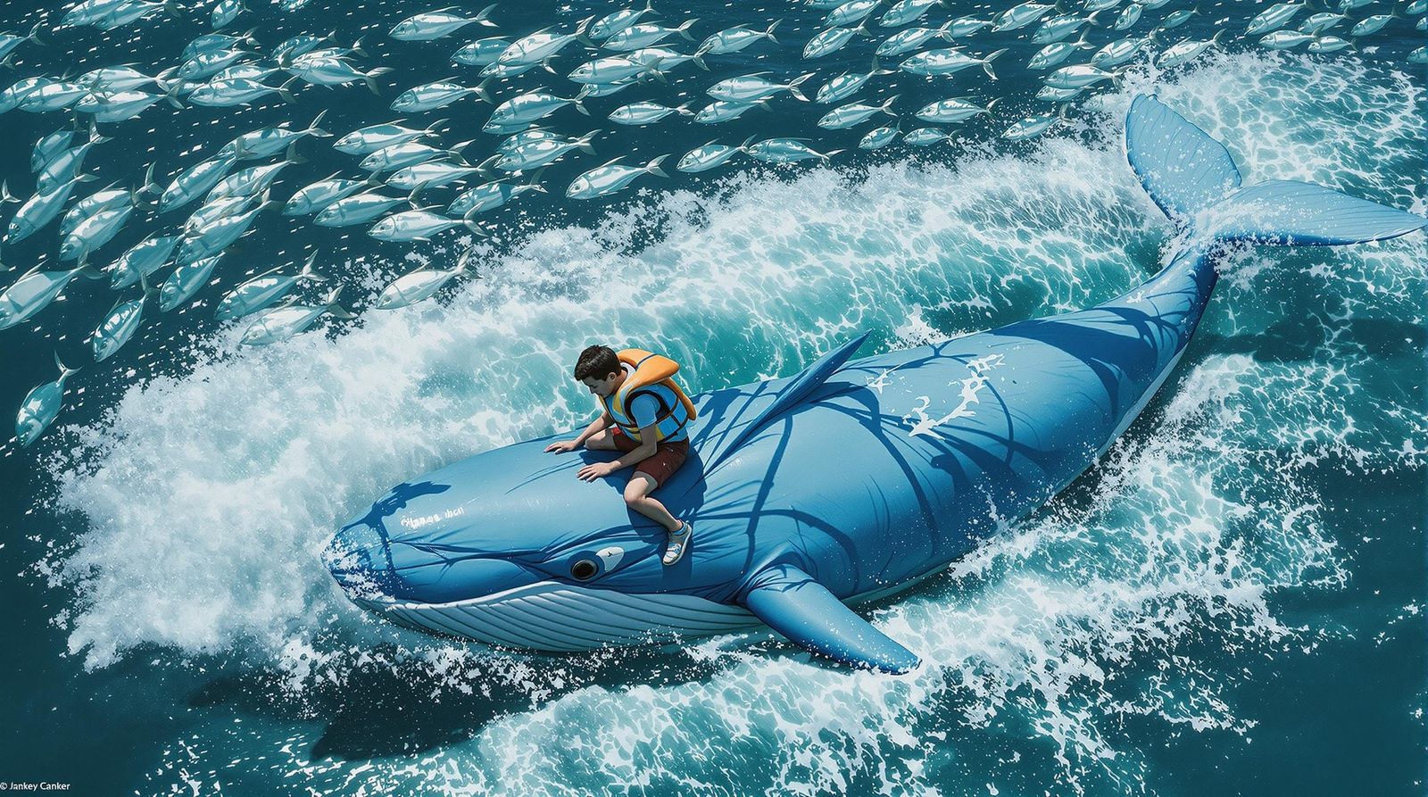 Swimming with the Fishes - Boy Rides Whale Streamer in Ocean...
