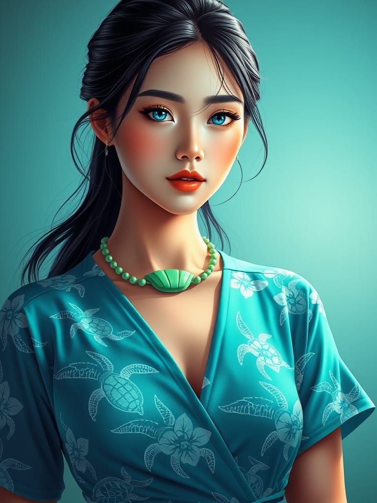 Elegant Asian Woman in Tropical Paradise - AI Art