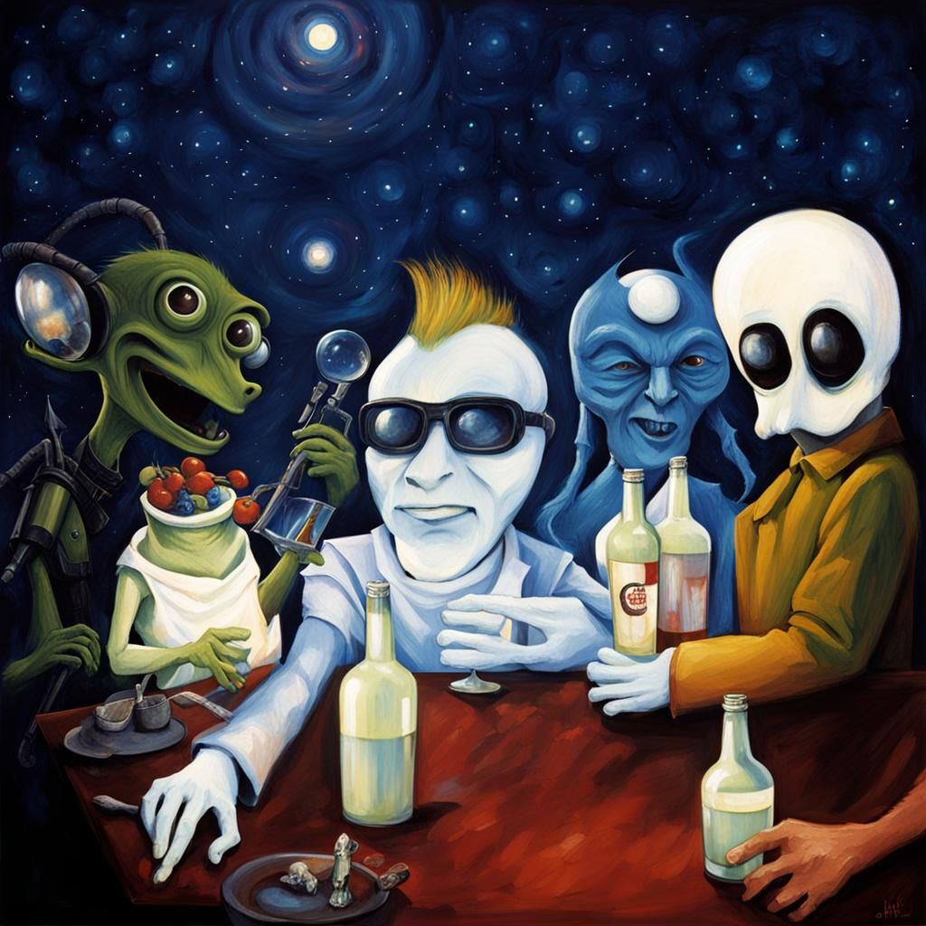 A friendly group of diversely aliens from left to right: an insectoid ...