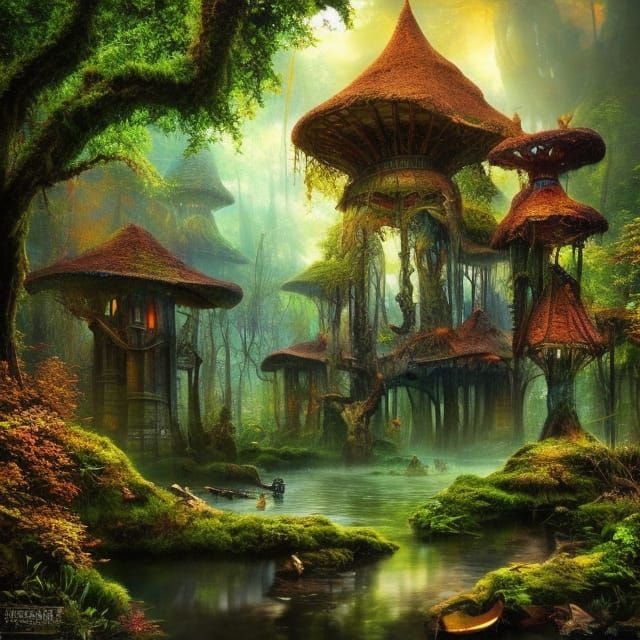 Enchanted Swamp: Mystical Huts and Fae Folk - AI Generated Artwork ...