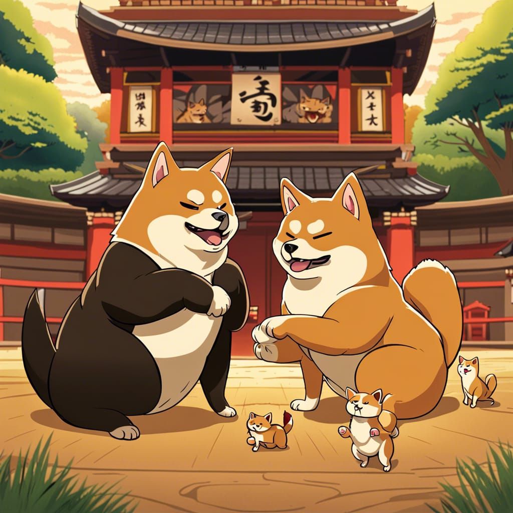 Shiba-inu Sumo Wrestling - AI Generated Artwork - NightCafe Creator