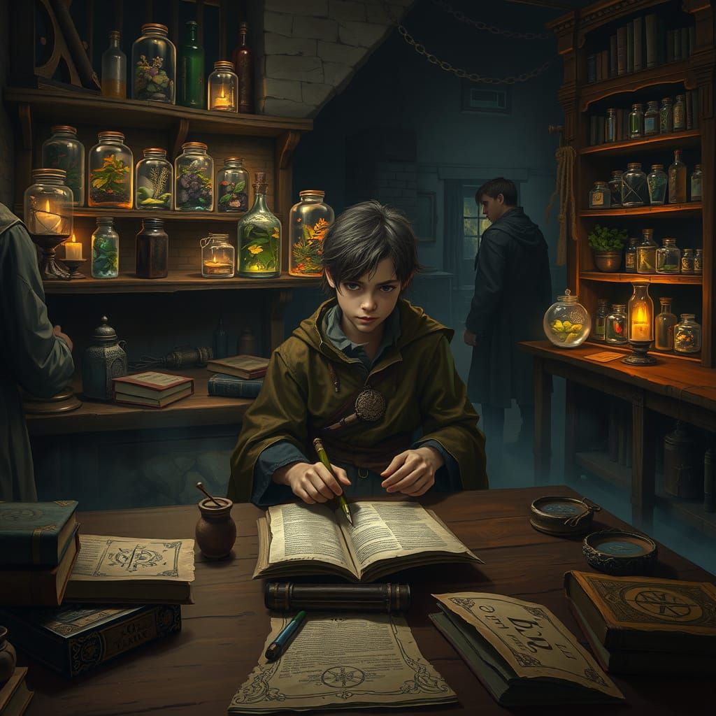 Mystical Studio of a Young Magician in a Haunting,... - AI Art
