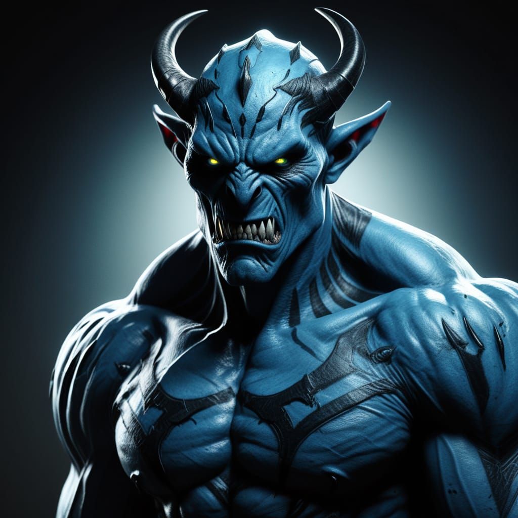 Glowing Eyed Blue Skinned Warrior in Dark Fantasy ... - AI Art