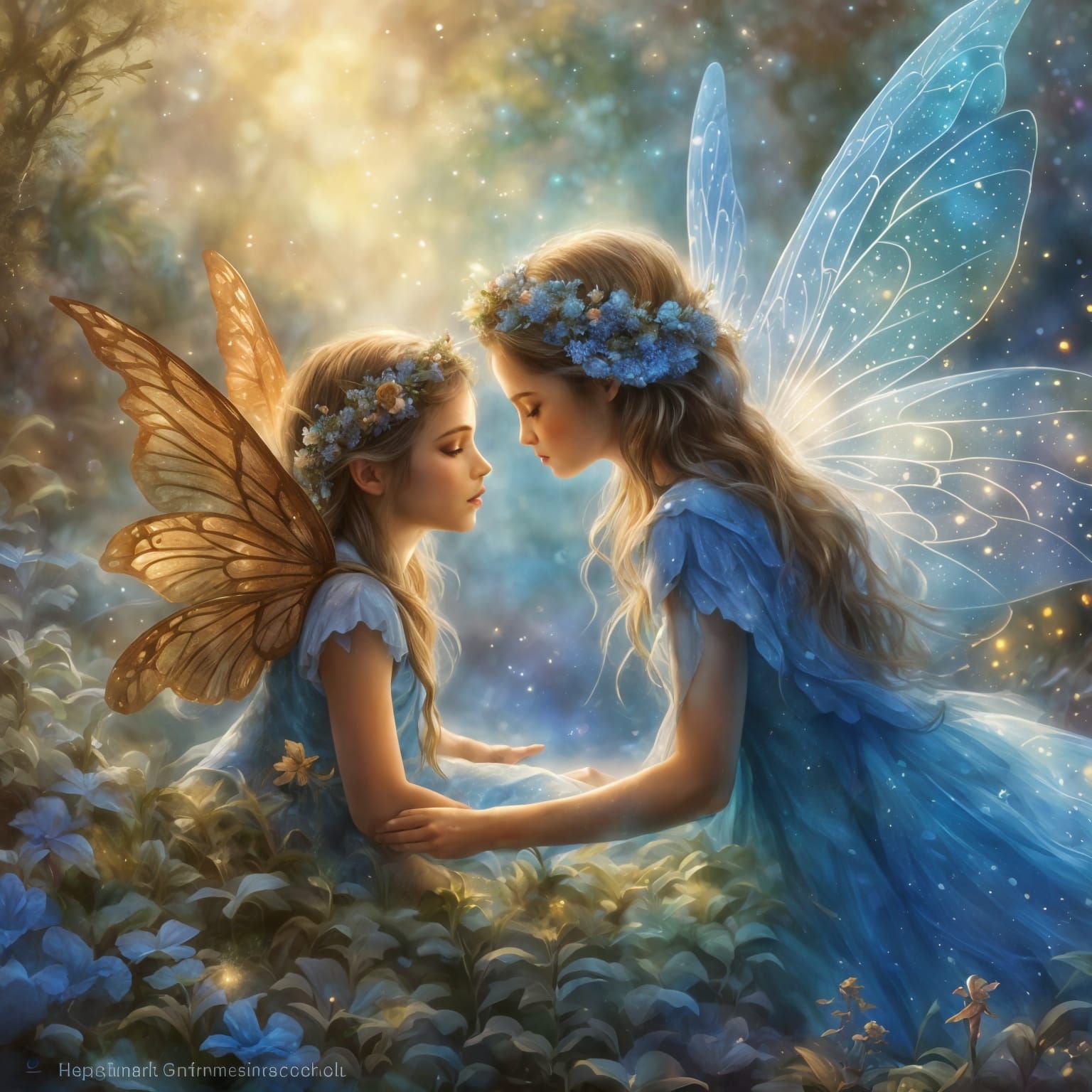 Fairies Conjure Rain Over Dry Garden - AI Art