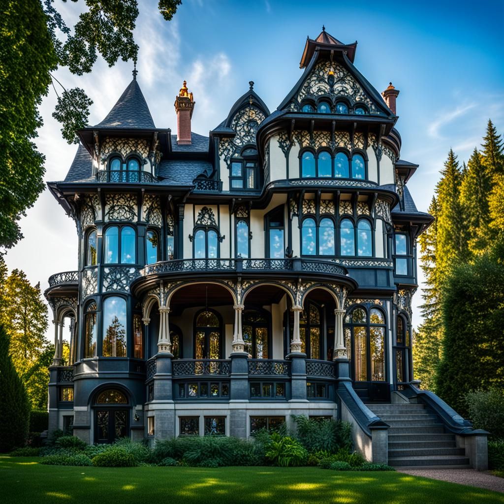 Hybrid Art Nouveau & Gothic Mansion #2 - AI Generated Artwork - NightCafe Creator