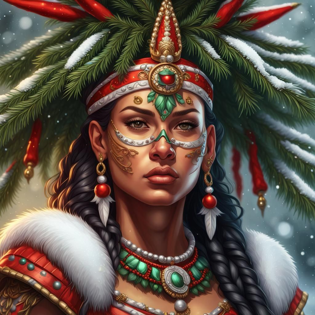 a beautiful Taino female warrior portrait, with a brilliant, impossible ...