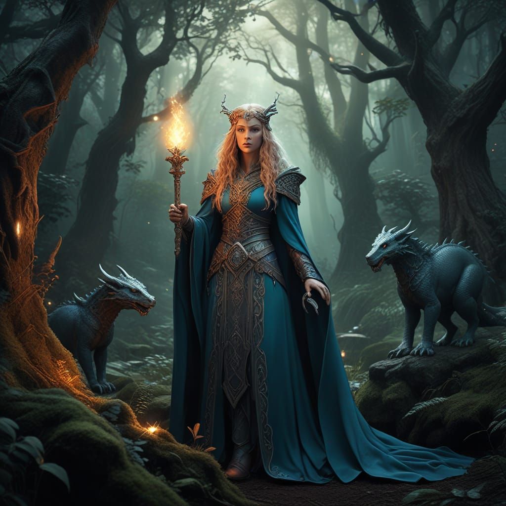 Key of Dragon-Bone - Ethereal Sorceress Holds Dragon-Bone Ke...