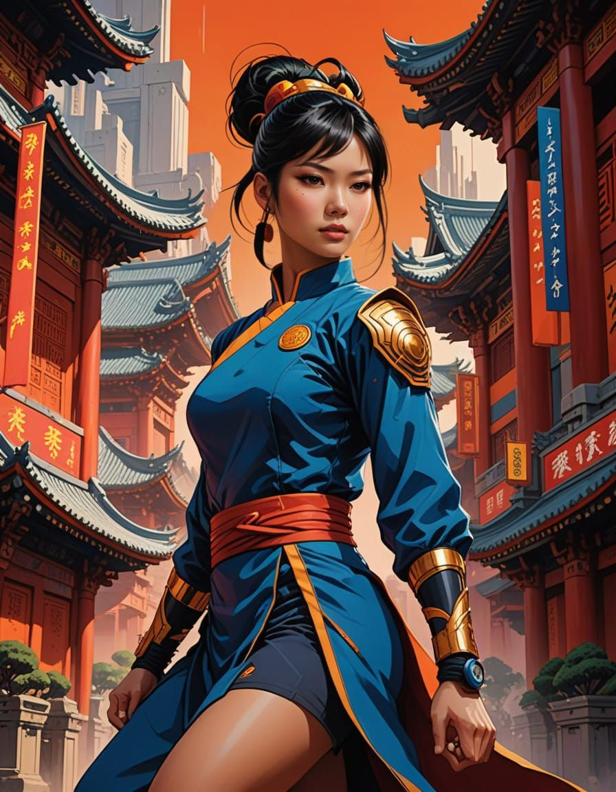 Chinese Lady - Vibrant Manga-Style Portrait of Chun Li, Insp...