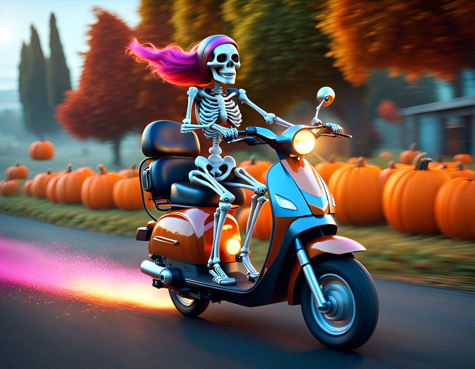 Halloween scooter woman - AI Generated Artwork - NightCafe Creator