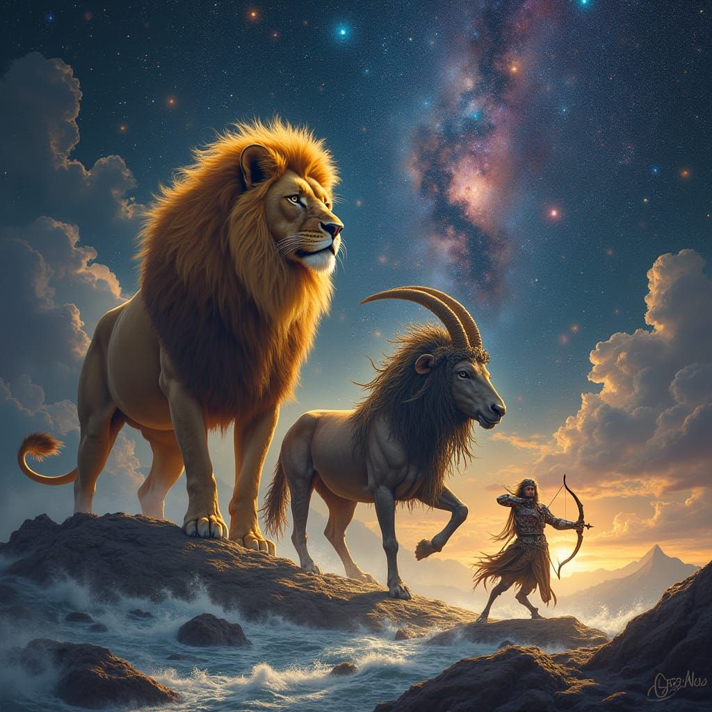 Ethereal Zodiac Realms: A Dreamlike Gathering of M... - AI Art