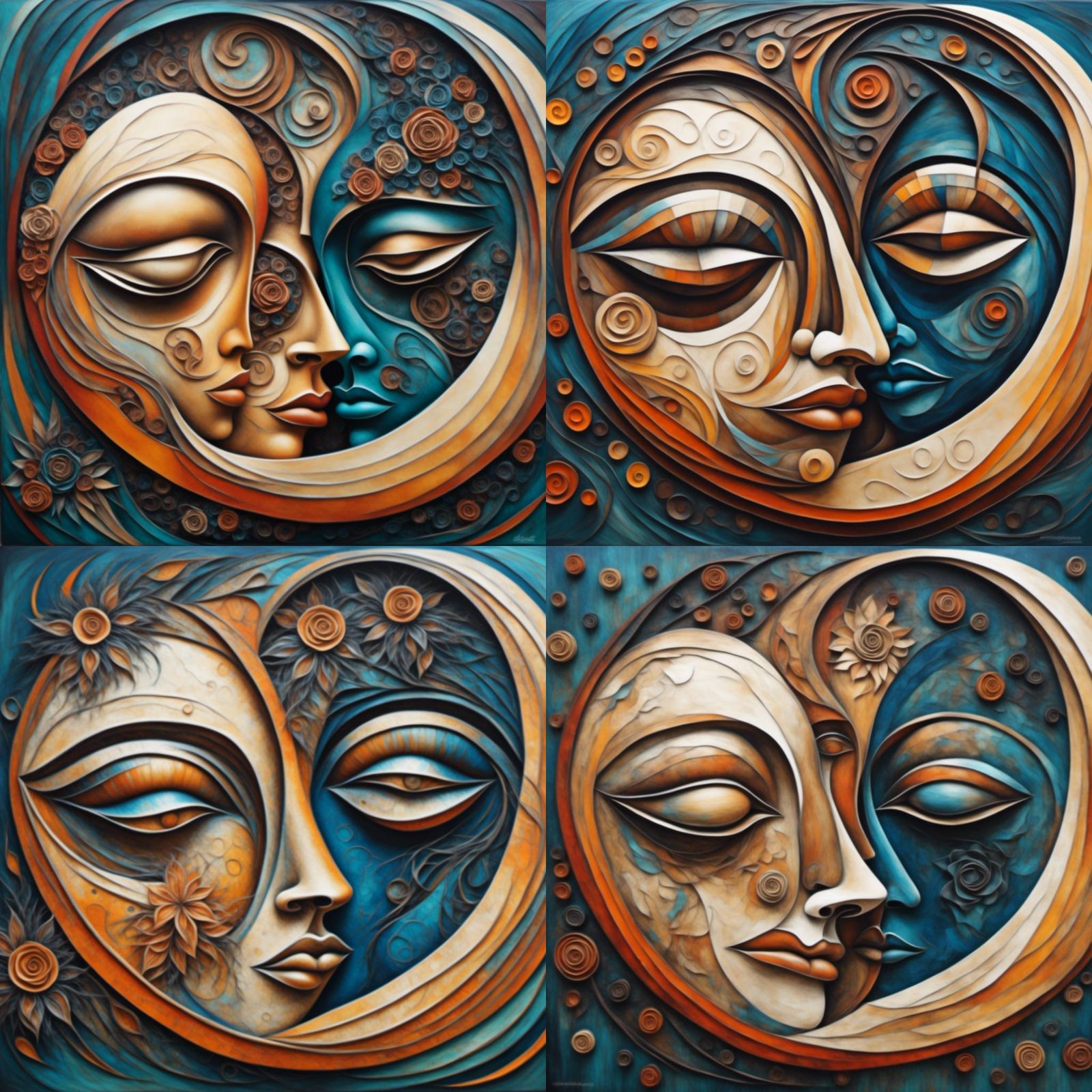 Fine art 3d drawing in acrylics of Stylized human moon faces sleeping ...