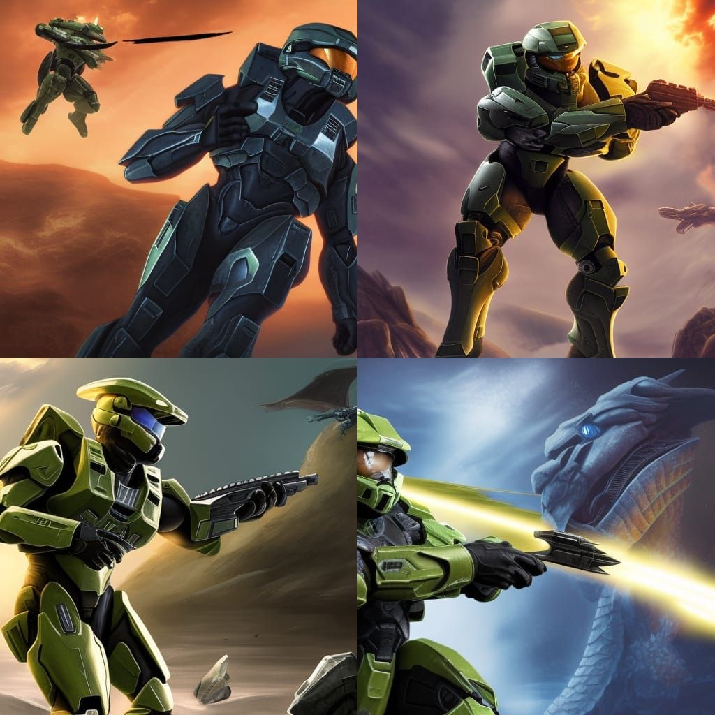 Master chief from halo fighting a dragon - AI Generated Artwork ...