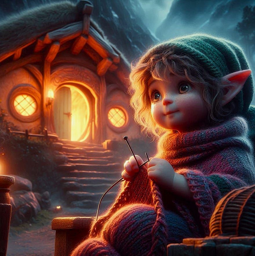 Knitting hobbit - AI Generated Artwork - NightCafe Creator