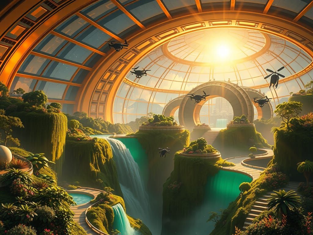 Solarpunk Utopia Within a Majestic Dyson Sphere - AI Art