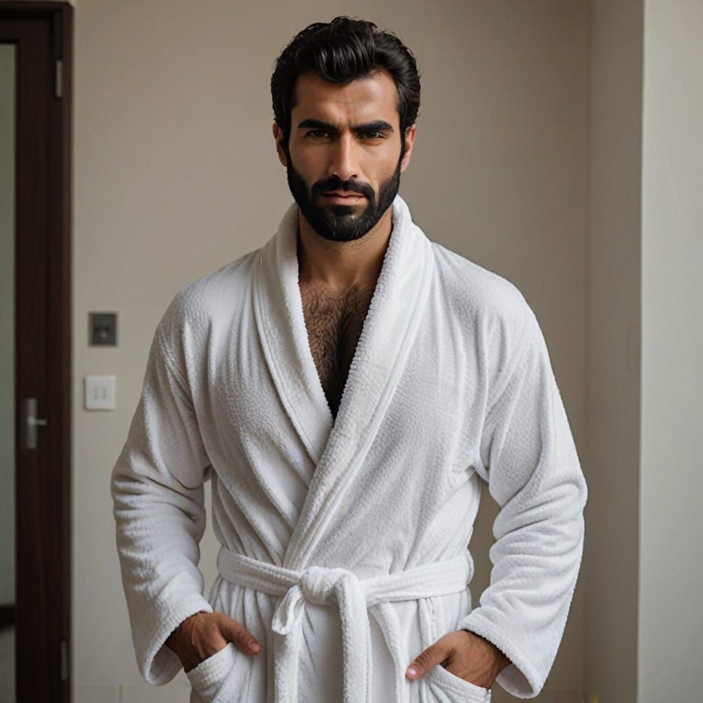 Arab Heartthrob in Plush Robe - Chiseled Arab Gentleman in L...