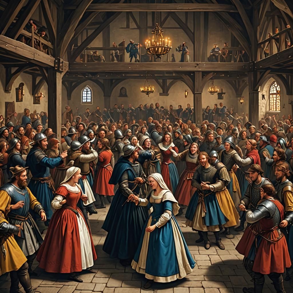 Dance hall celebration during medieval times - AI Generated Artwork - NightCafe Creator