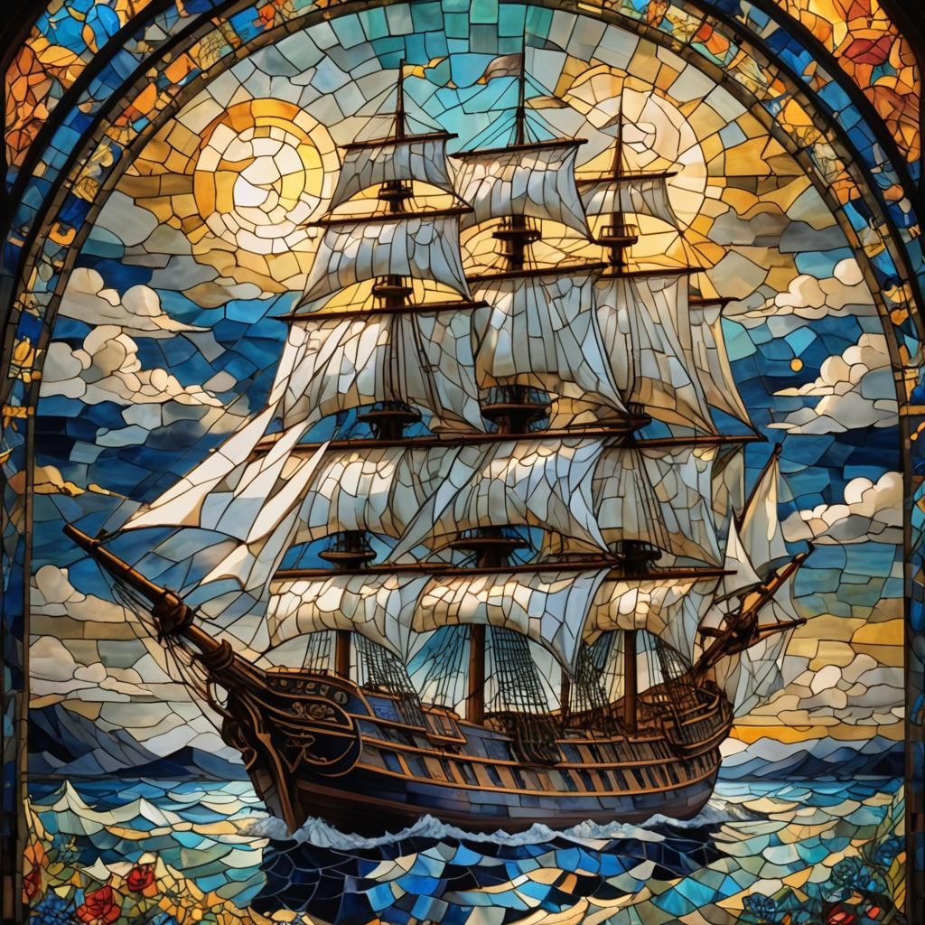 Stained Glass Sailing Ship - AI Generated Artwork - NightCafe Creator