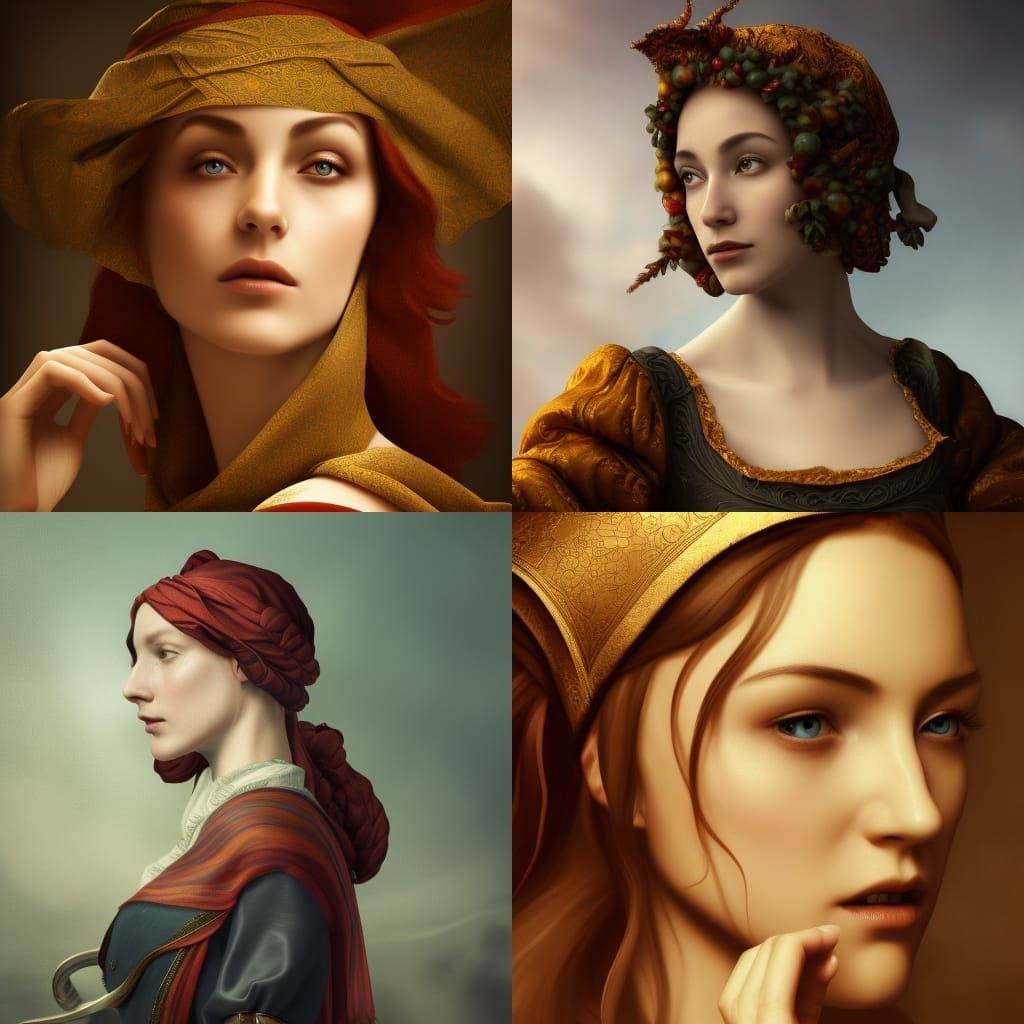 scarf on woman, renaissance style, strong contrast, side light, side ...