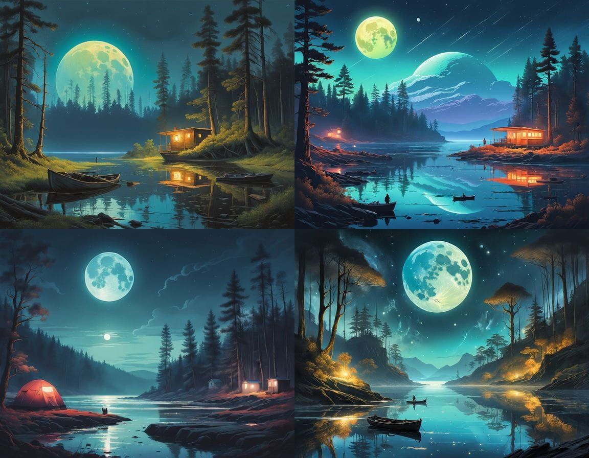 Galactic Beach Scene at Night in a Futuristic Sett... - AI Art