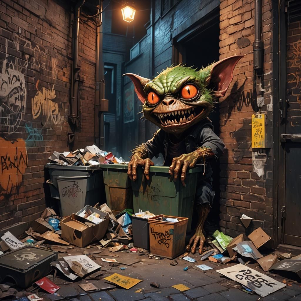 deminic gremlin in an ally - AI Generated Artwork - NightCafe Creator