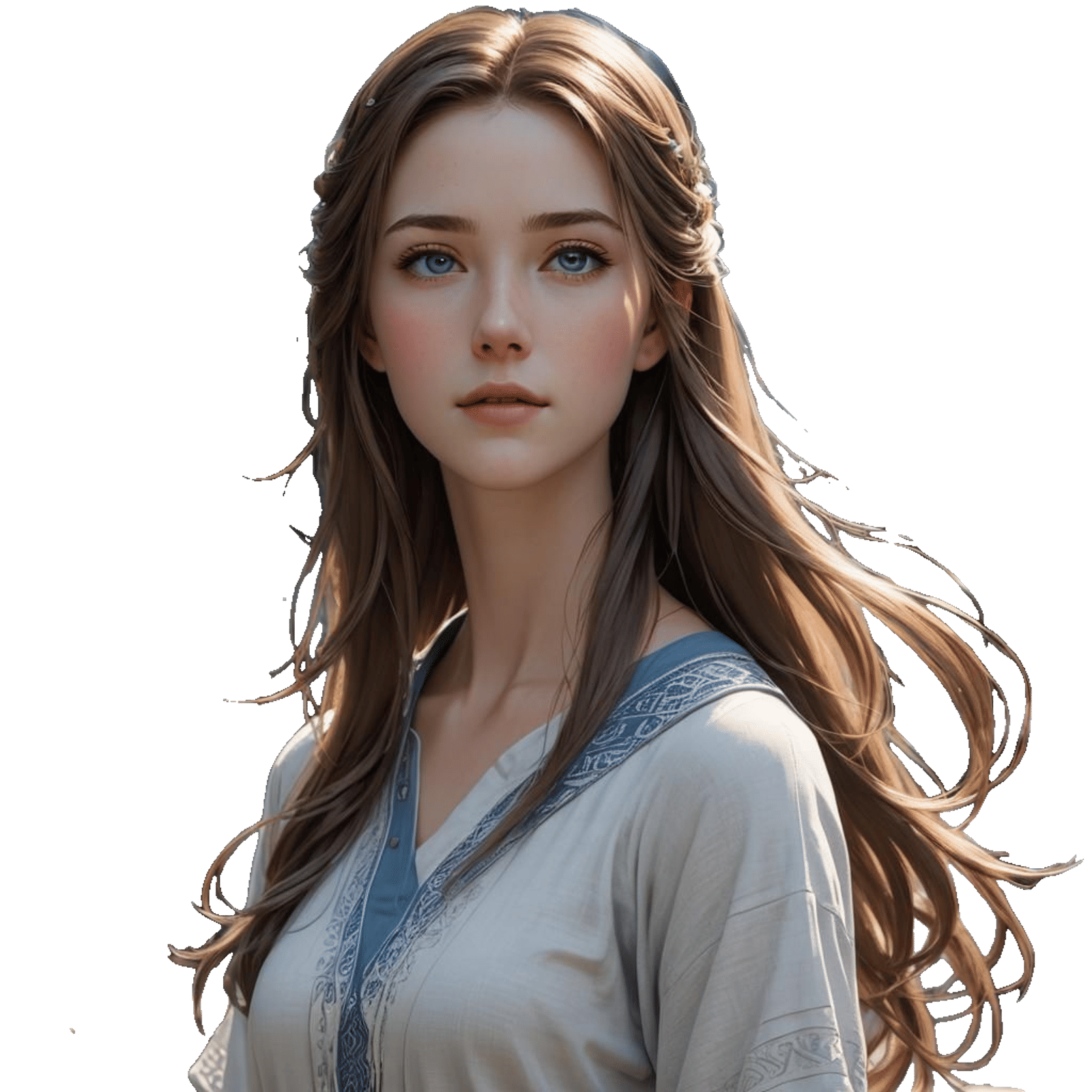 An attractive white woman in her late 20s with lon... - AI Art